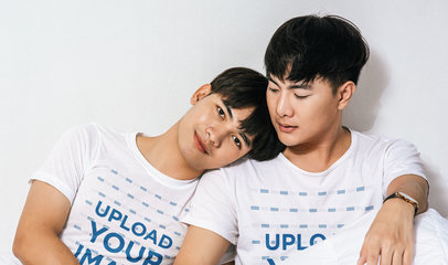 Placeit - T-Shirt Mockup Featuring an LGBT Couple of Two Men Posing by ...