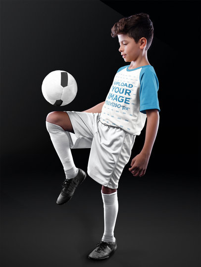 Placeit - Custom Soccer Jerseys - Kid Dribbling at the Studio