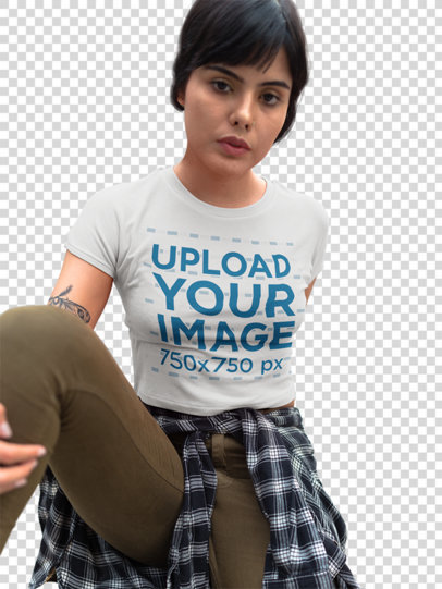 Placeit - Transparent Crop Top Tee Mockup of a Happy Short-Haired Woman