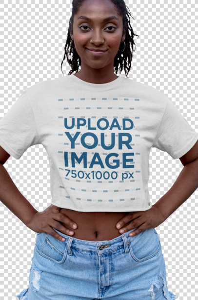 Placeit - Transparent Crop Top Tee Mockup of a Happy Short-Haired Woman