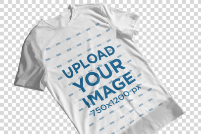 Placeit - Transparent Crew Neck T-Shirt Mockup Featuring a Wooden Surface