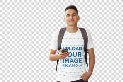 Placeit - T-Shirt Mockup Featuring a Student at a College Campus