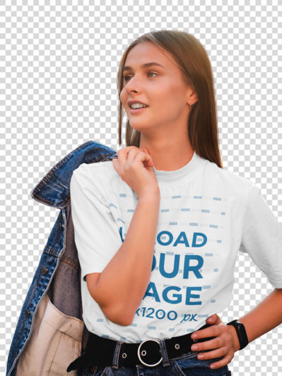 Placeit - Transparent T-Shirt Mockup of a Stylish Woman Posing on the ...
