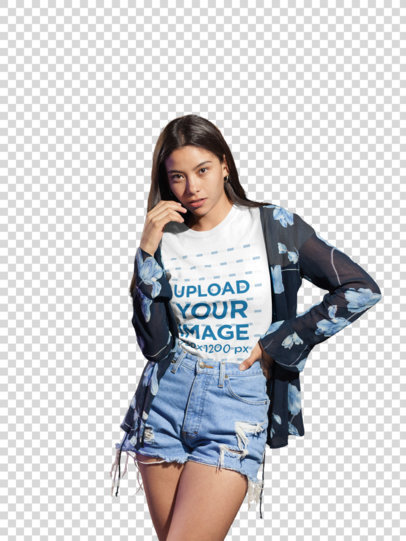 Placeit - Transparent Pretty Young Woman Wearing a Tshirt Template at ...