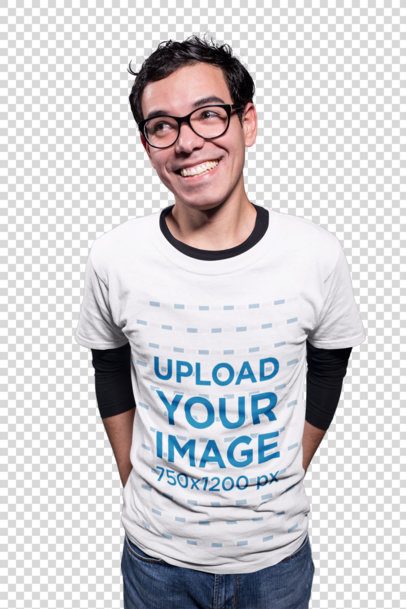 Placeit - Transparent Smiling Nerd Wearing a T-Shirt Mockup and ...
