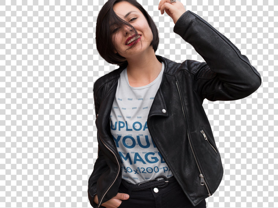 Placeit - Transparent T-Shirt Mockup of an Edgy Woman Smiling to the Camera