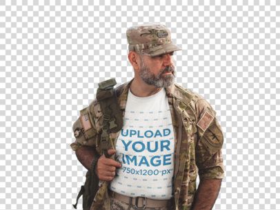 Placeit - T-Shirt Mockup Featuring a Soldier in Army Gear