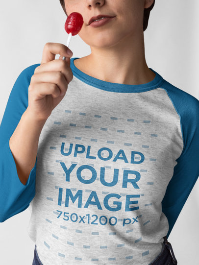 Placeit - Nerd Woman Wearing a Heathered Raglan Tee Mockup while in the ...