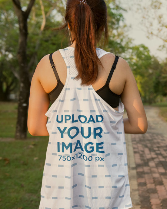 Placeit - Racerback Tank Top Mockup Featuring the Back of a Young Woman