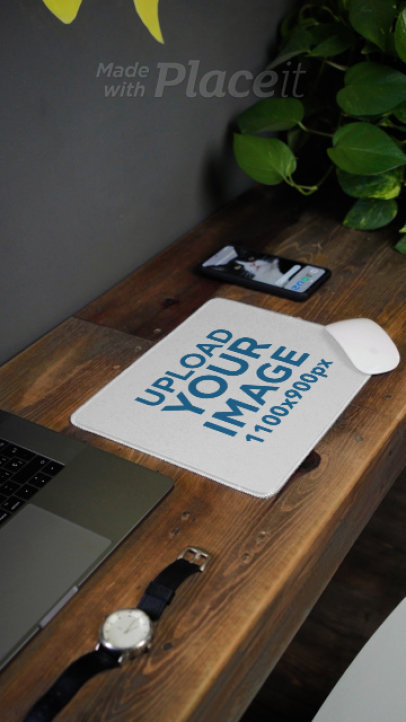 Placeit - Mousepad Video Featuring a Wooden Desk and a Man Working On ...
