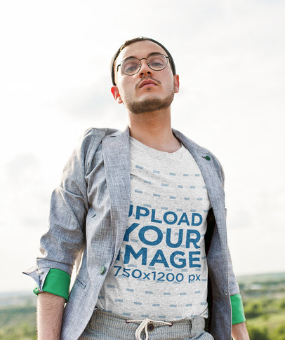 Placeit - Heathered T-Shirt Mockup Featuring a Man With a Stylish Look