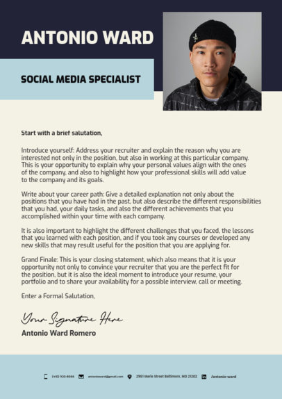 Placeit - LinkedIn Cover Letter Template with Squared Pictures