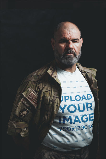 Placeit - Transparent Portrait T-Shirt Mockup of a Military Man in Uniform