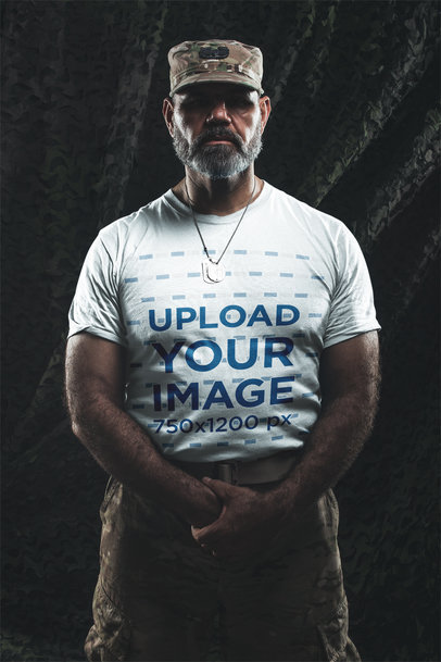 Placeit - T-Shirt Mockup Featuring a Soldier in Army Gear