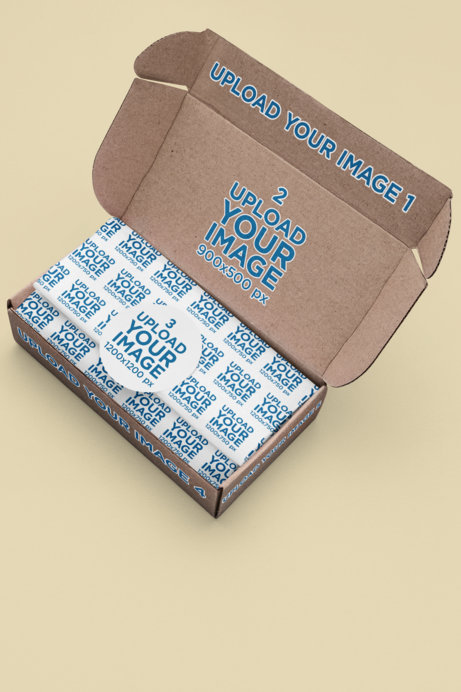 Placeit - Box Mockup Featuring a Wrapping Paper and a Sticker