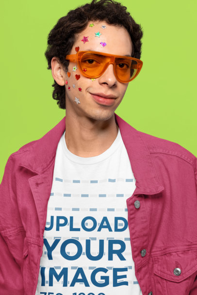 Placeit - Mockup of a Man with Face Stickers Wearing a Bucket Hat
