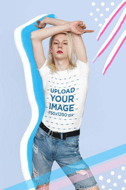 Placeit - T-Shirt Mockup Featuring a Transgender Model Posing in a Studio