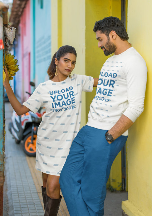 Placeit - T-Shirt Dress and Sweatshirt Mockup Featuring a Stylish ...