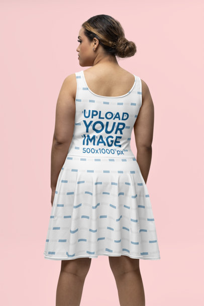 Placeit - Back-View Mockup of a Smiling Woman in a T-Shirt Dress with a ...