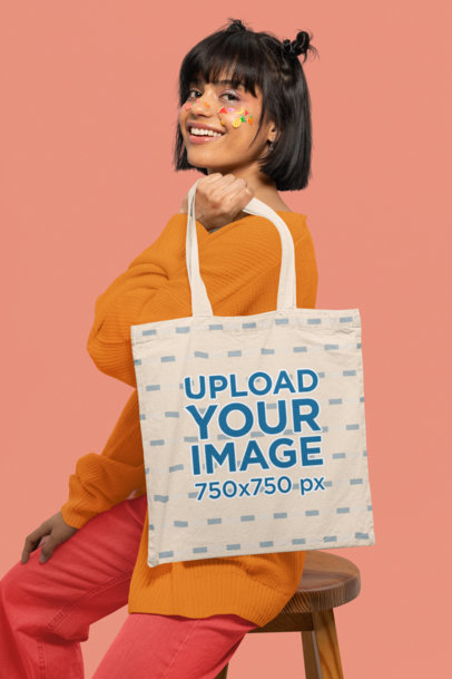 Placeit - Mockup of a Woman with Face Stickers Holding a Sublimated ...
