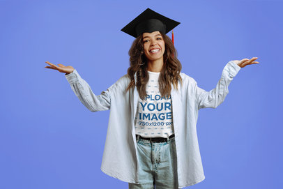 Placeit - Graduation Mockup of a Smiling Woman Wearing a T-Shirt ...