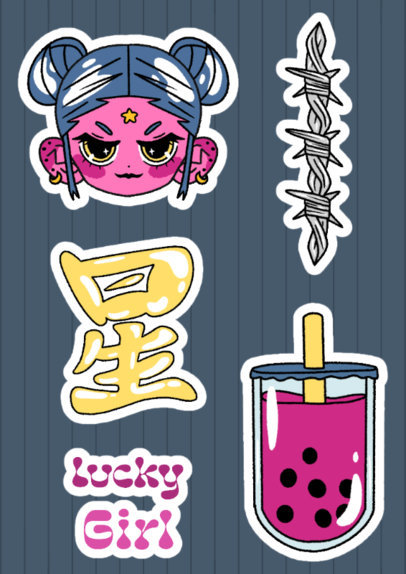 Placeit - Sticker Sheet Template Featuring Cool Graphics With a Y2K Theme