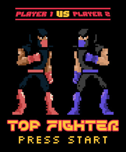 Placeit - T-Shirt Design Generator Featuring 8-bit-Style Fighter ...
