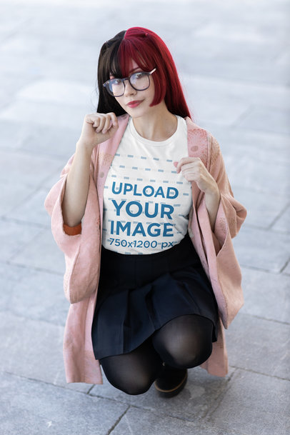 Placeit - Bella Canvas Crop Top Mockup of a Woman With a Cosplay Style