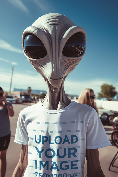 Placeit - AI-Generated Mockup of an Alien Wearing a Rounded-Neck T-Shirt