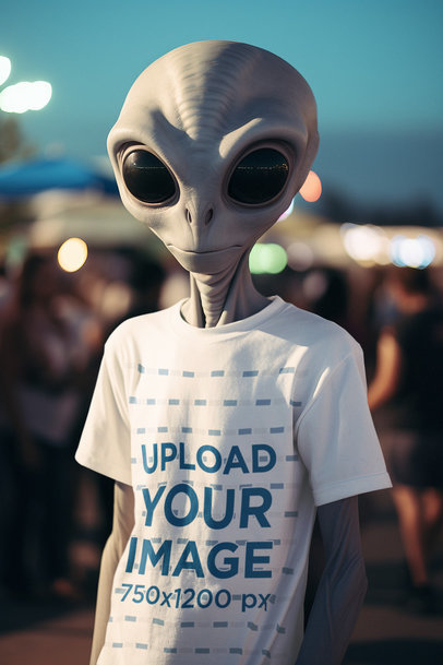 Placeit - Crewneck Tee Mockup Featuring an AI-Generated Alien Shaking ...