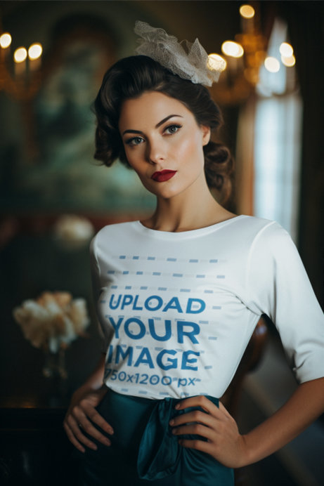 Placeit - Retro Mockup Featuring an AI-Generated Woman Wearing a Round ...