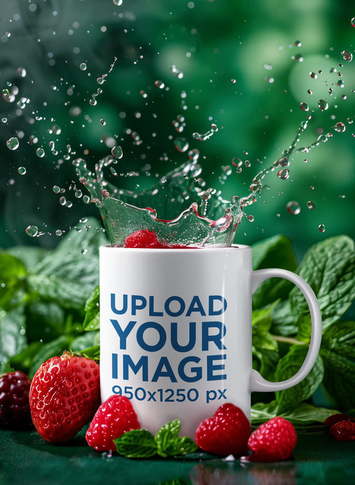 Placeit - Mockup of an AI-Created Coffee Mug With Splashing Berries Tea