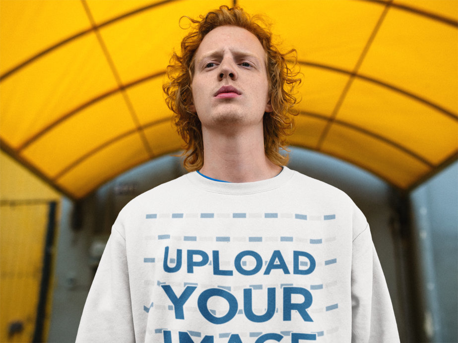 Placeit - Mockup of a Red-Haired Man Wearing a Sweater Under a Tarp Placeit - Mockup of a Red-Haired Man Wearing a Sweater Under a Tarp