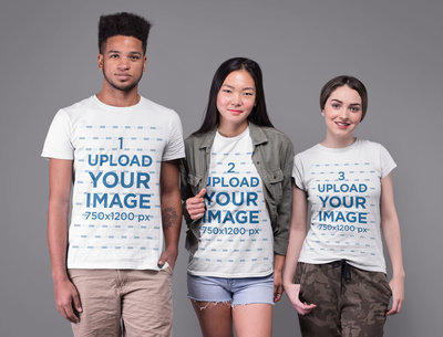 Placeit - T-Shirt Mockup of a Group of Friends in a Studio