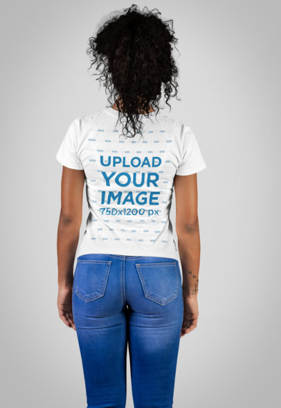 Placeit - Back View T-Shirt Mockup Featuring a Woman in a Studio
