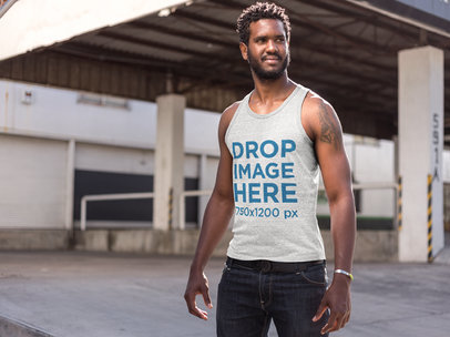 Placeit - Man at a Subway Station Tank Top Mockup