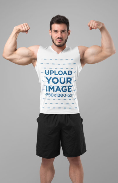 Placeit - Mockup of a Muscular Man Wearing an Activewear Sleeveless Shirt