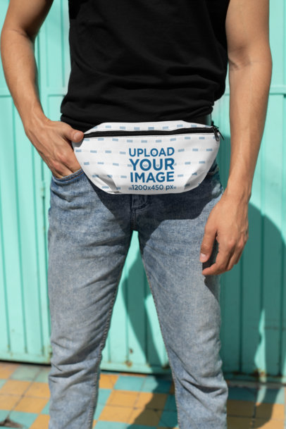 Placeit - Mockup of a Woman Wearing a Fanny Pack Around Her Chest