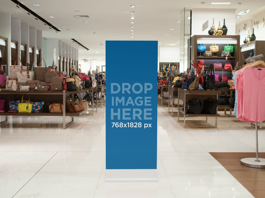 Placeit - Vertical Banner Mockup at a Department Store