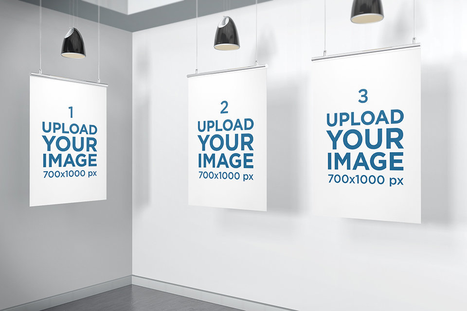Placeit - Mockup of Three Posters Inside a Minimalistic Scenario