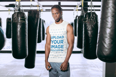 Placeit - Sleeveless Shirt Mockup Featuring a Muscular Man at the Gym