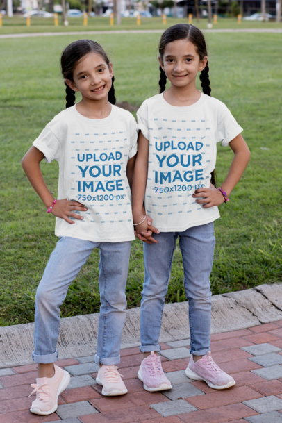 Placeit - Front and Back View Mockup of Twin Girls Wearing T-Shirts at ...