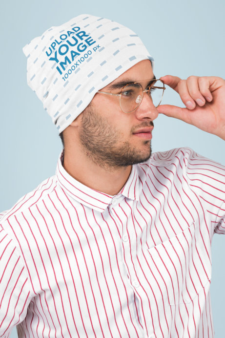 Placeit - Sublimated Beanie Mockup Featuring a Hipster Guy