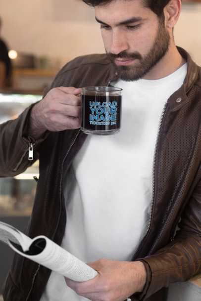 Placeit - Mockup of a Man Drinking Coffee From a Glass Mug
