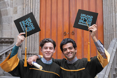 Placeit - Graduation Cap Mockup Featuring Two Friends on Their ...