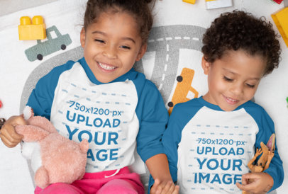 Placeit - Raglan Tee Mockup Featuring Two Little Siblings Playing by ...