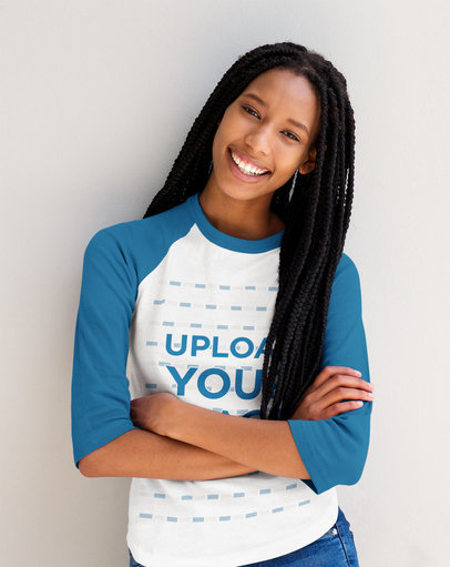 Placeit - Raglan T-Shirt Mockup of a Woman Playing with Her Braids
