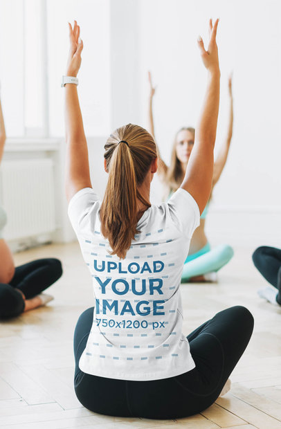 Placeit - Back-View T-Shirt Mockup of a Woman About to Start a Yoga Class